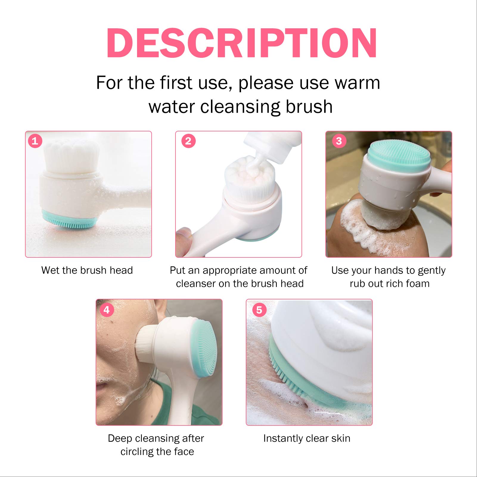Face Brush - Manual Facial Cleansing Brush And Pore Cleansing Manual Dual Face Brush For Sensitive, Delicate, Dry Skin (Blue)
