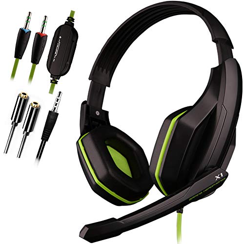 Gaming Headset with Microphone for PS4/PS5 Headset with Noise Cancelling Mic & Audio Control, 3.5MM Wired Over-Ear Headphones for Nintendo Switch/PC/Laptop/Computer/Phone (Black&Green)