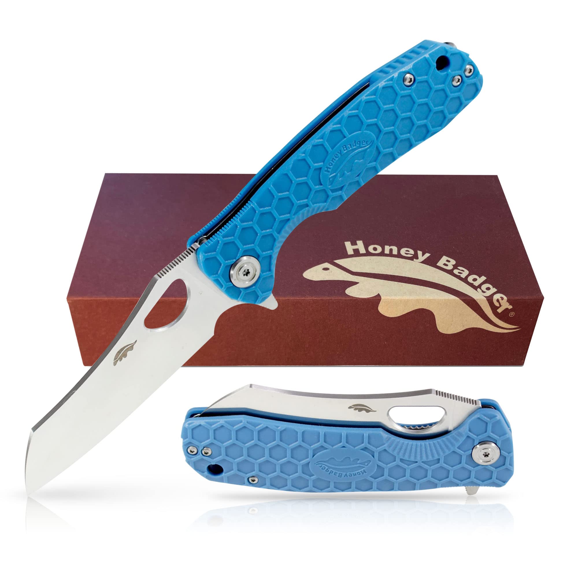 Western Active Honey Badger Wharncleaver Pocket Knife, Steel Blade Everyday Carry Knife, Pocket Knife, Tactical Knife and Folding Knife with Deep Carry Pocket Clip - (Medium Blue HB1041)