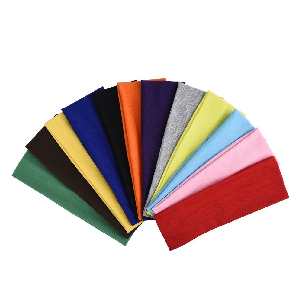 eBoot 12 Pcs Stretch Elastic Yoga Headbands Mixed Colors for Teens, Girls and Women