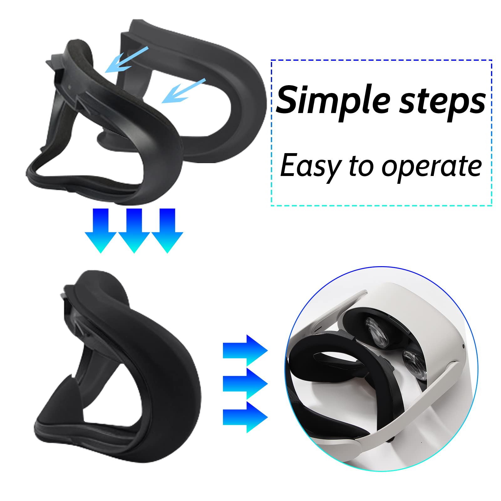 Jifeijidian VR Cover Compatible with Oculus Quest 2 Replacement Silicone Eye Face Pad Cushion Mask Sweatproof Dustproof Washable Lightproof Anti-Leakage Case for Oculus Quest 2 Accessories (Black)