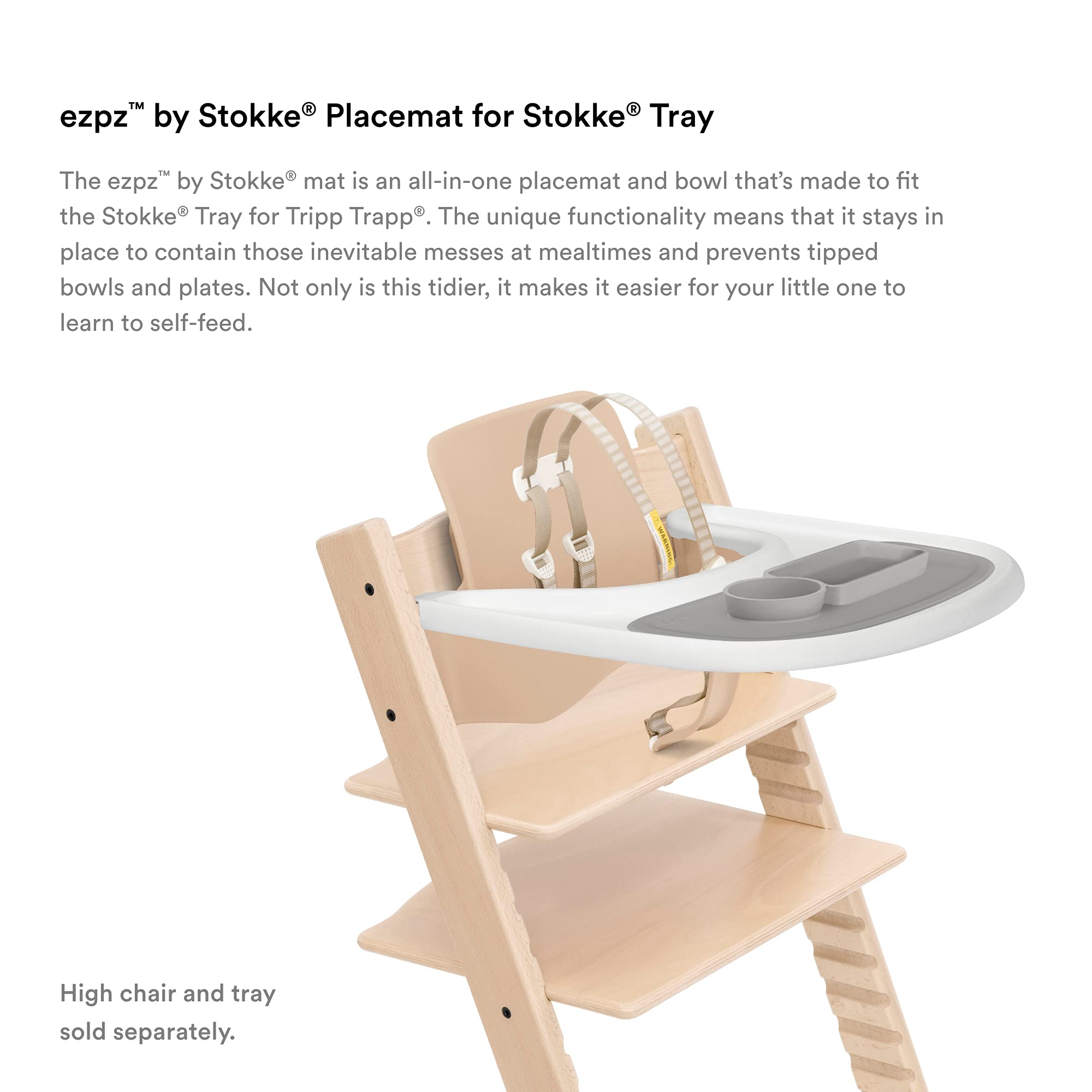 ezpz by Stokke Placemat, Soft Grey - Fits Stokke Tray for Tripp Trapp - Helps Prevent Messy Mealtimes - Durable, Convenient, Dishwasher & Microwave Safe - 100% Silicone
