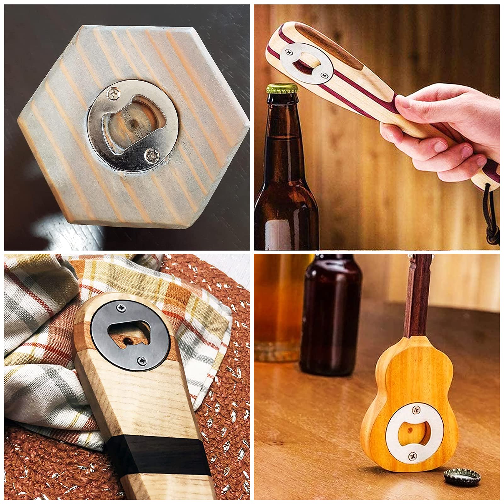 Juome 10 Sets Bottle Opener Inserts Kit, Stainless Steel Metal Inserts DIY Beer Opener, Wrench/Spanner with Screws for Bottle Opener Resin Molds Kit