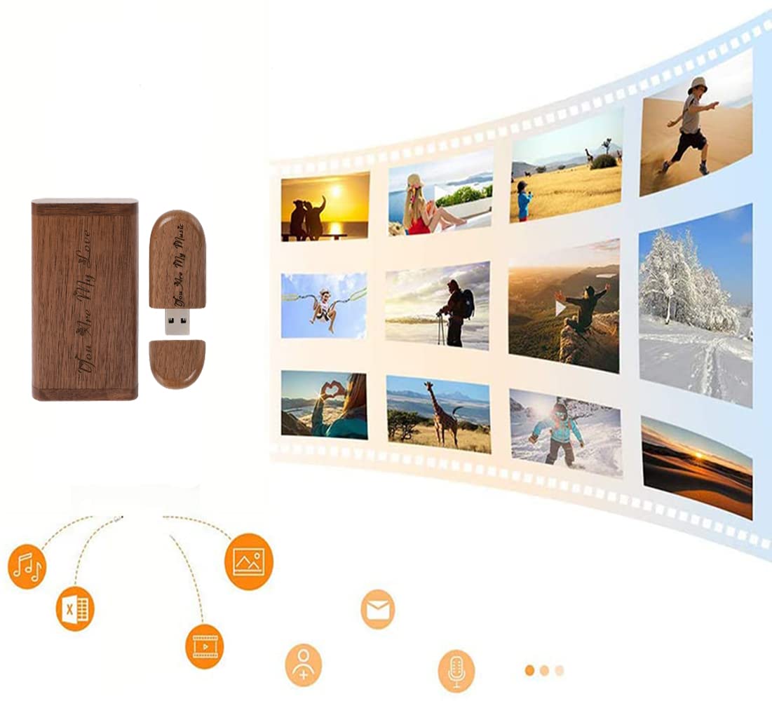 ZLP Customized Gift Wooden 64GB USB 2.0 Flash Drive Memroy Stick Disk Super Speed Thumb Drive Jump Drive and Box Logo Gift Commemorative Custom for Birthday Wedding 64G Walnut