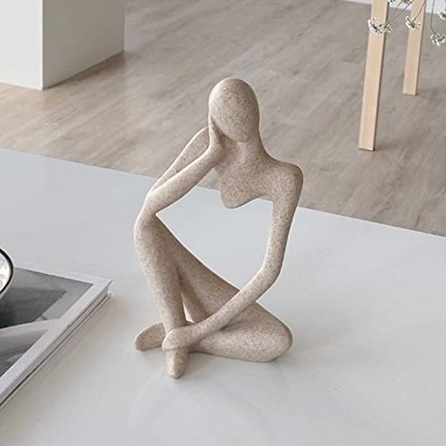 Thinker Sculptures, Sandstone Resin Thinker Statue Ornaments, Abstract Style Housewarming Gifts, Living Room Dining Desk Decorations (Right, Small)
