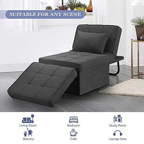 Saemoza Sleeper Sofa Bed, 4 in 1 Multi Function Single Folding Ottoman Bed, Modern Sleeper Convertible Chair Adjustable Backrest Small Couch Bed for Living Room/Small Apartment, Deep Grey