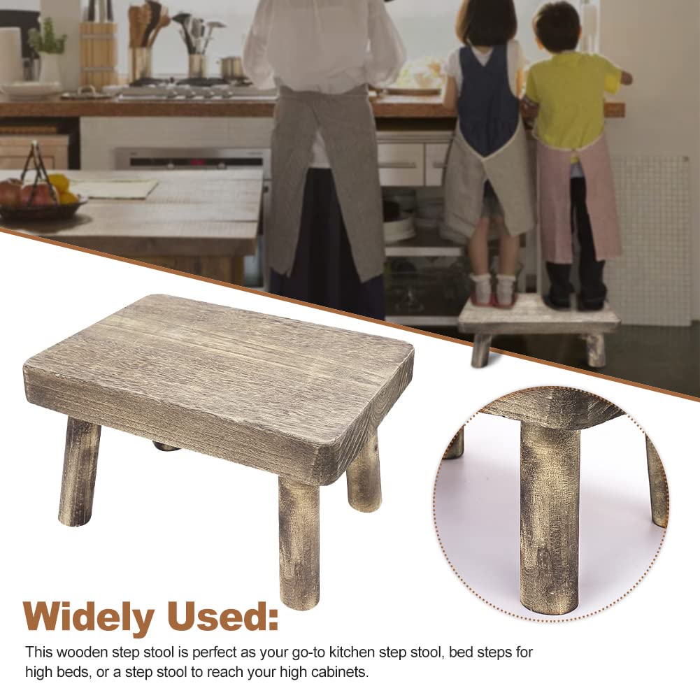 Wooden Step Stool for Kids and Adults, Portable Rectangle Bed Stool, Wooden Stool for Kitchen Living Room Closet Kitchen Step Stool Home Decoration 14.17x10.63x7.48inch, No Assembly Needed, Solid Wood