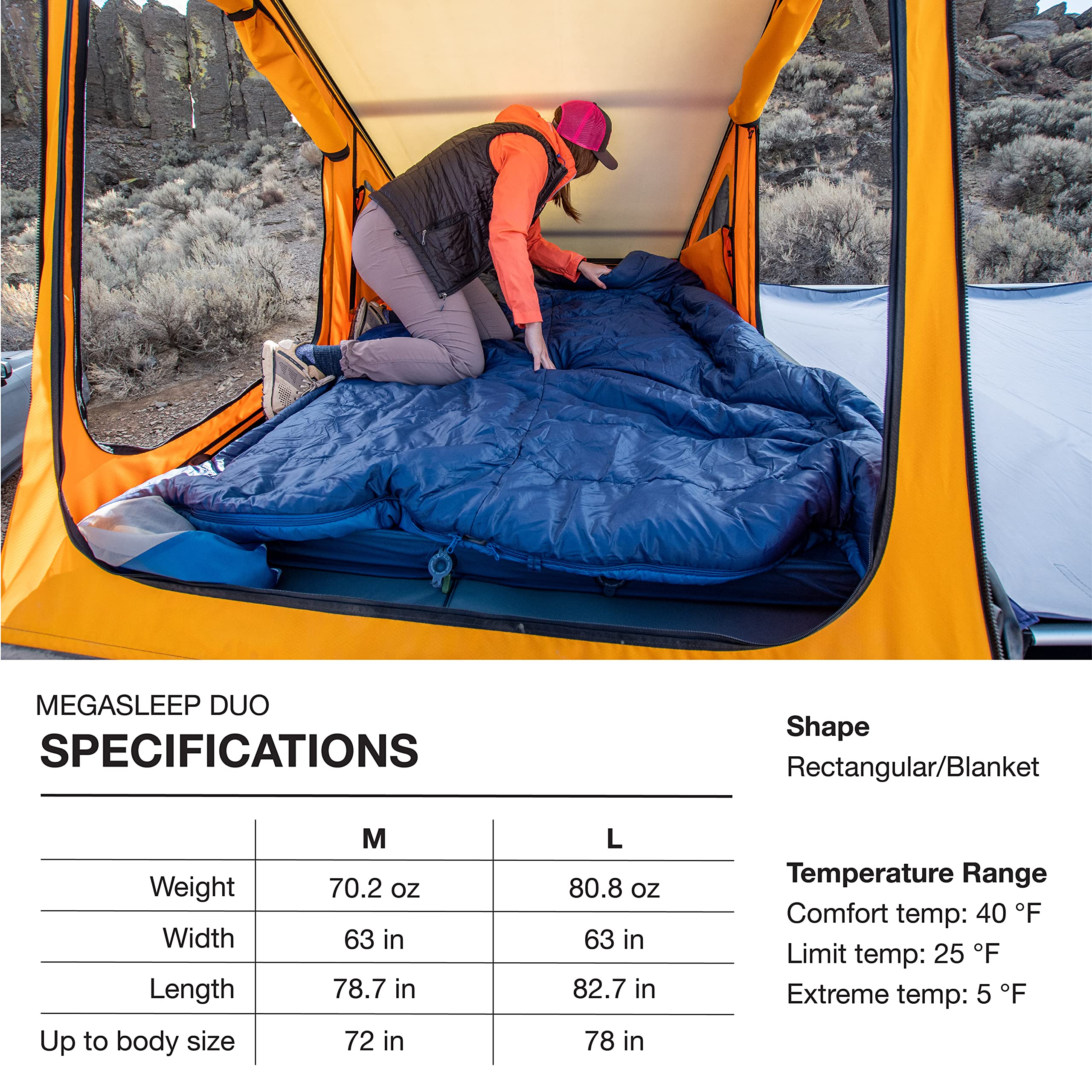 Exped MegaSleep Duo 25F | Versatile and Reversible Sleeping Bag | Spring and Summer Sleeping Bag | Lightweight Anti-Snap Sleeping Bag, Blue/Grey, Long