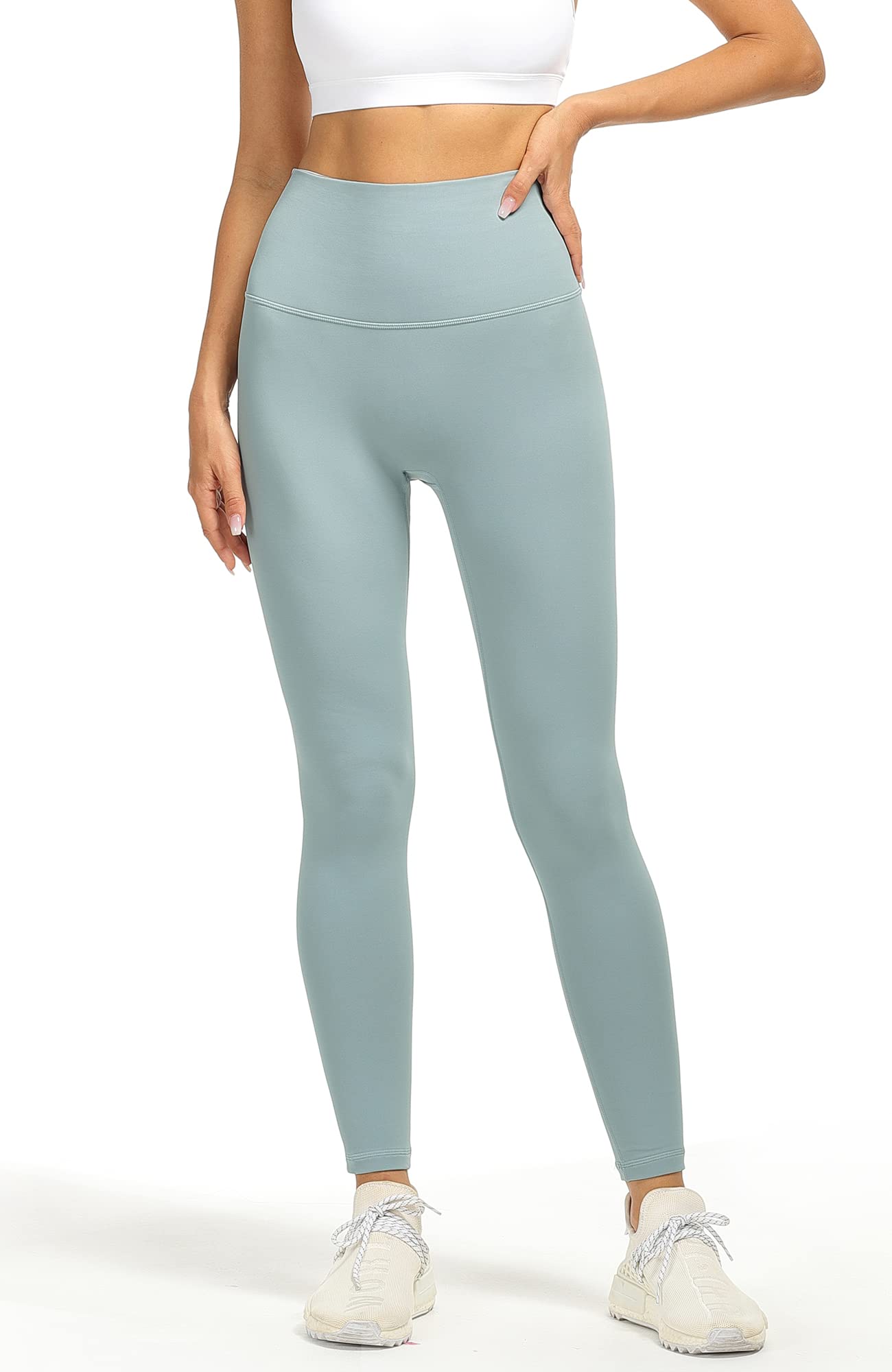 icyzone Women's No Front Seam Thermal Yoga Pants, High Waist Warm Fleece Lined Leggings, Winter Workout Running Tights(Black, Medium