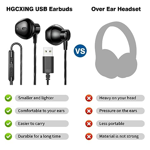 USB Headset Wired Earphone for PC, 8.2FT Cord PC Headset with Microphone for Laptop, Lightweight Noise Cancelling In-ear Computer Headphone Gaming Earbuds with Mute Audio Control for Office School PS5