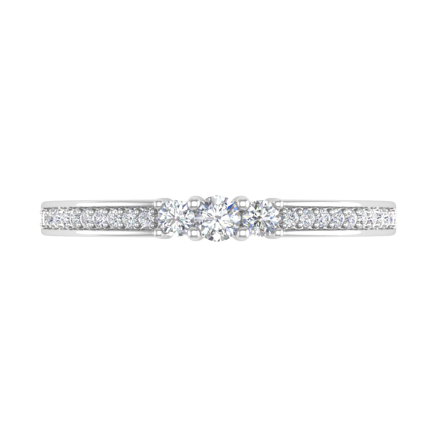 FINEROCK 10k White Gold 3-Stone Diamond Engagement Ring (0.22 Carat) (Ring Size 6)