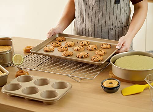 HYTK Nonstick Baking Pans Set for Starter,10x15Inch Cookie Sheet Tray 6 Cup Muffin Tin 9Inch Round and Square Springform Cake Pan 1Lb Loaf Bread Pan Carbon Steel Bakeware Gift 5pcs Non-Toxic BPA Free