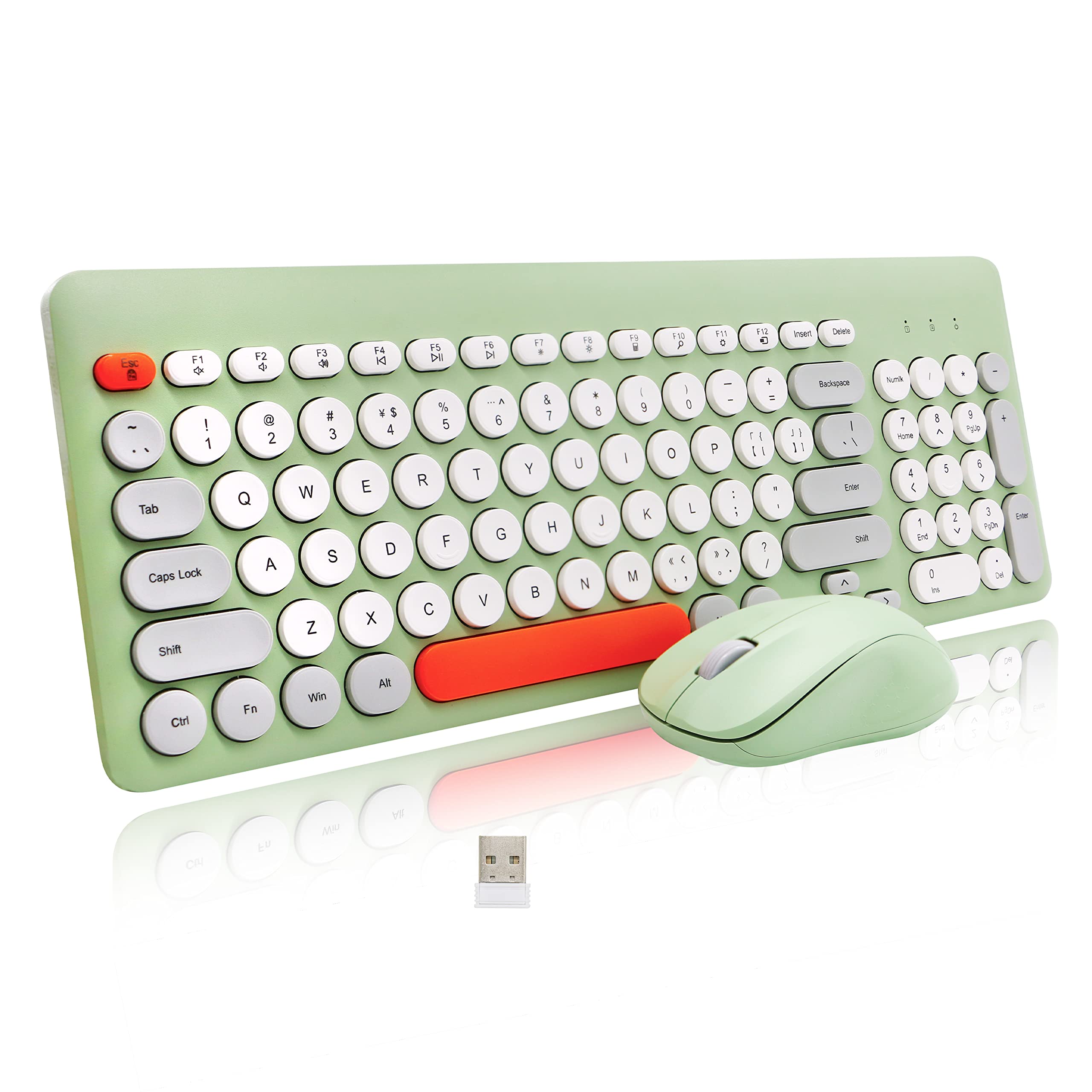 Wireless Keyboard and Mouse Combo 2.4G USB Cordless Keyboard with Number Pad,Quiet Click,Cute Round Key,Ultra Slim,Full Size for Computer Laptop PC Desktop Windows Mac,Sage Green