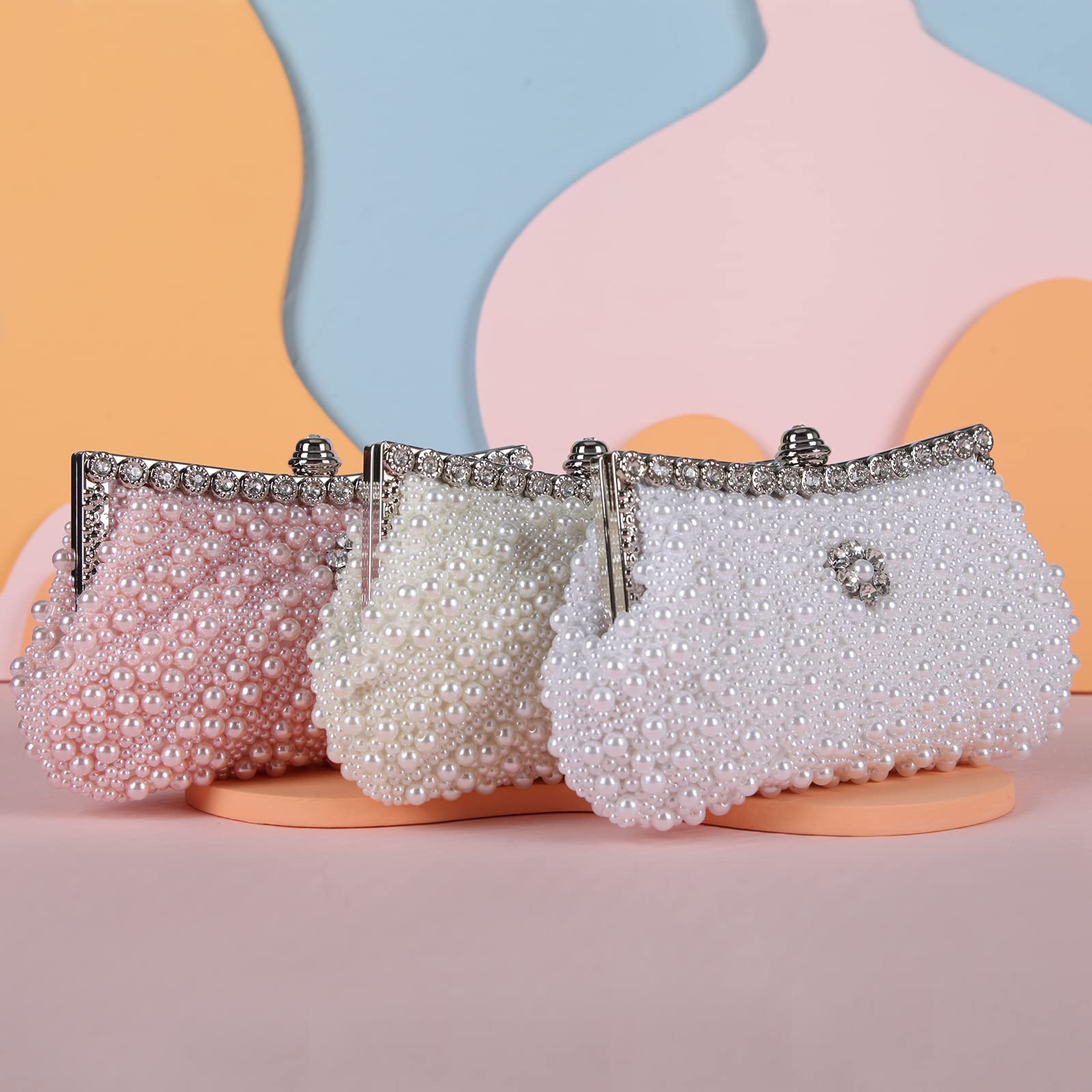 Fawziya Evening Clutch Bling Rhinestone Faux Pearl Soft Novelty Purses For Women Formal-White