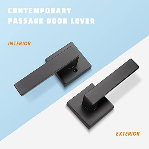 KNOBWELL Matte Black Heavy Duty Interior Door Handle Closet Door Handles, Classic Passage Door Lever Hall and Closet Door Handle, Left or Right Handing Levers 2.07 lb One Lever