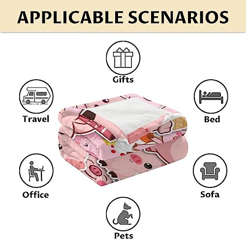 Pig Blanket Gifts - 50x60 Inches Cute Throw Blanket for Women & Girls - Pink Soft Fuzzy Plush Blankets for Bed, Couch, Sofa