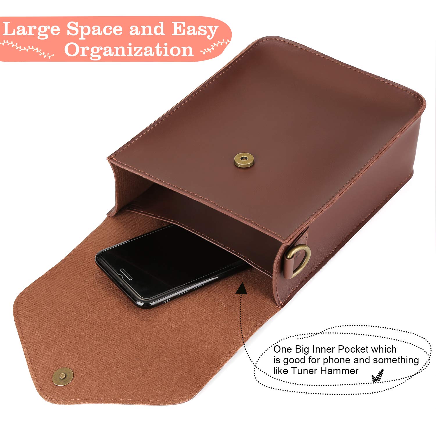 FIXM Kalimba Case, Kalimba Bag with Detachable Strap, PU Leather Multifunctional Thumb Piano Bag with Flannelette Bag