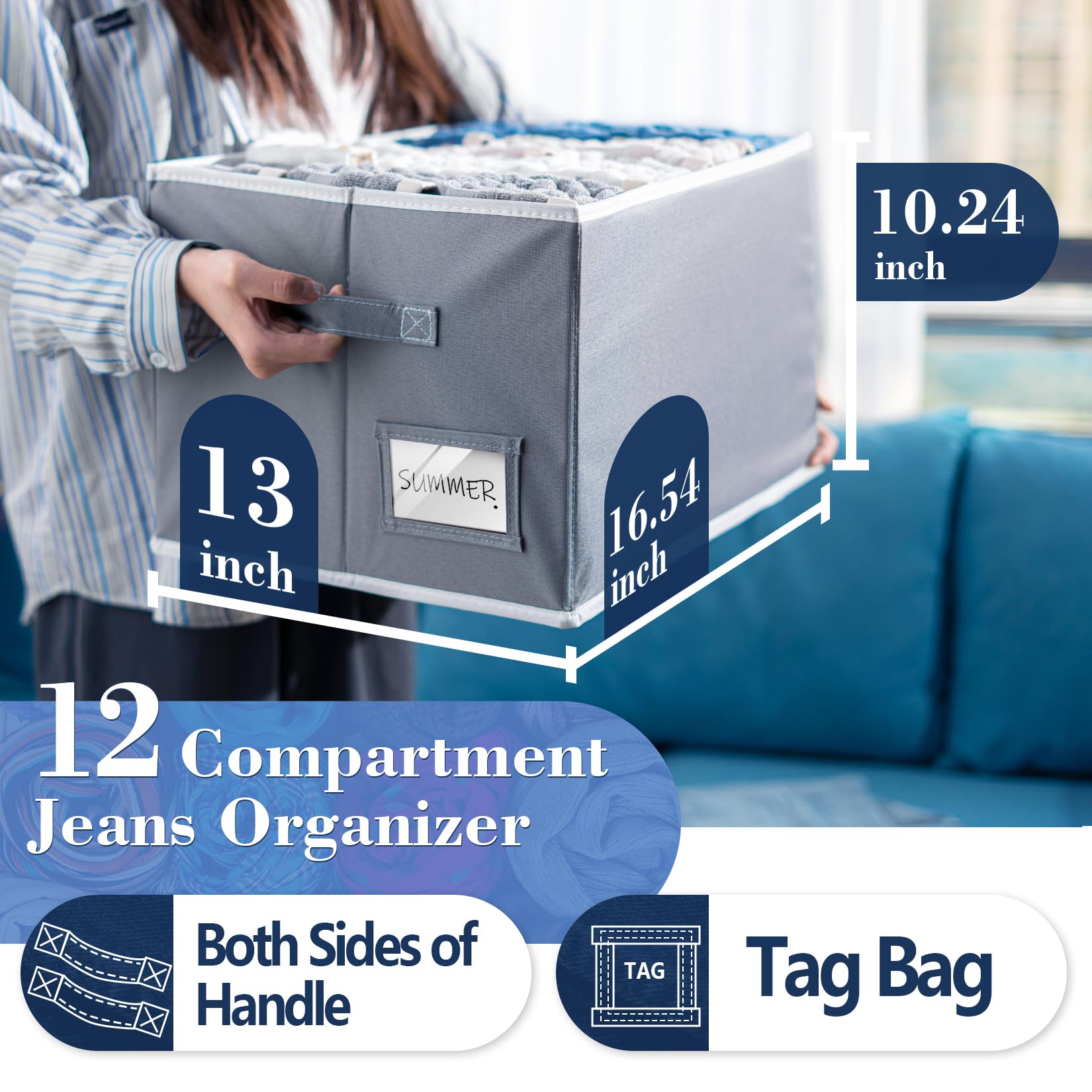 GoTiling Closet Organizers and Storage, Large Jeans Organizer for Closet, Wardrobe Clothes Organizer, 12 Cell Clothes Organizer Washable Foldable Drawers Organizer for Clothing Jeans Pants 4 Pack
