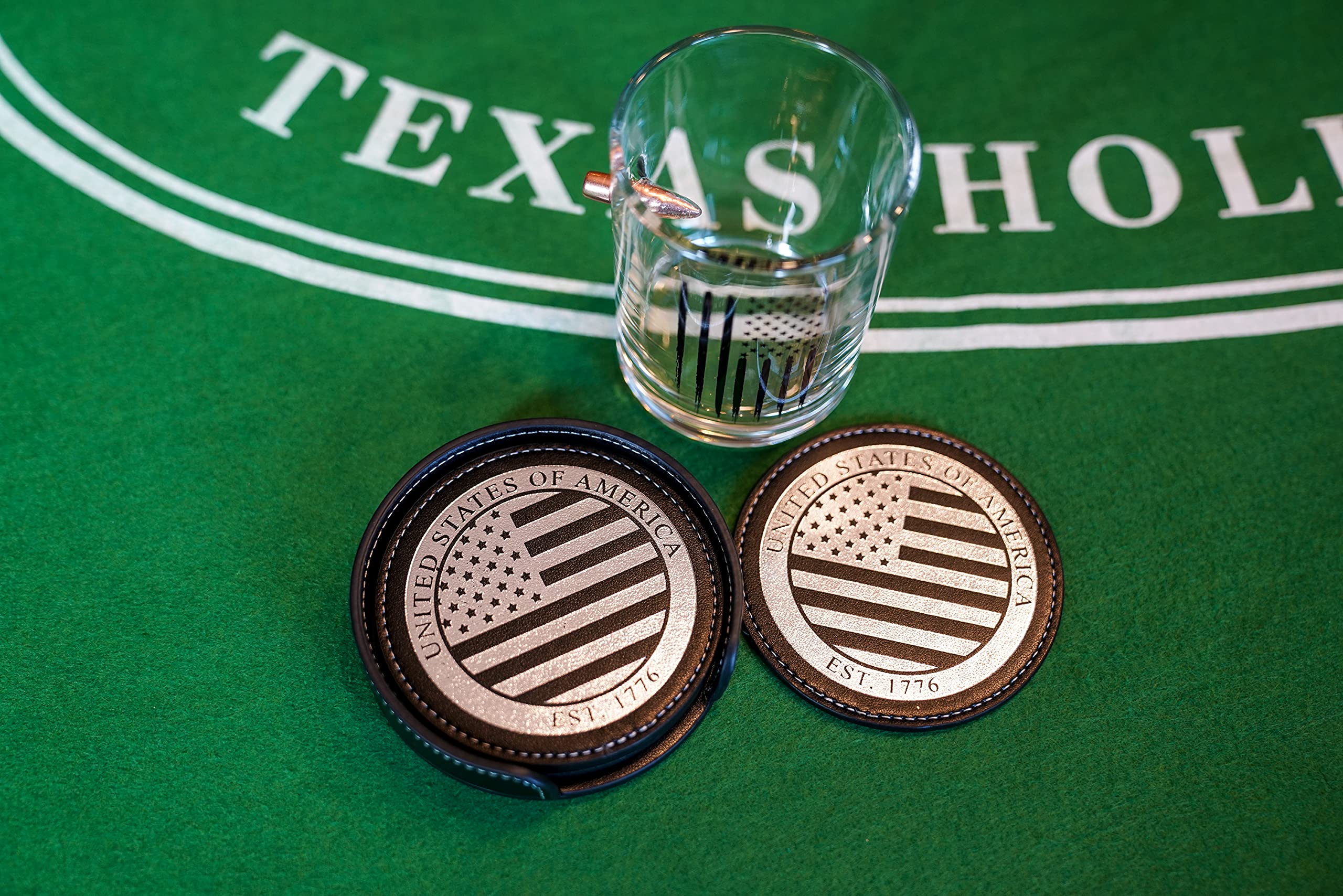 Humutan Real Projectile American Flag Whiskey Rocks Glass – Hand Blown Glasses – 8 Oz Old Fashioned Glass for Scotch, Bourbon or Whiskey – .308 Bullet Whiskey Glass