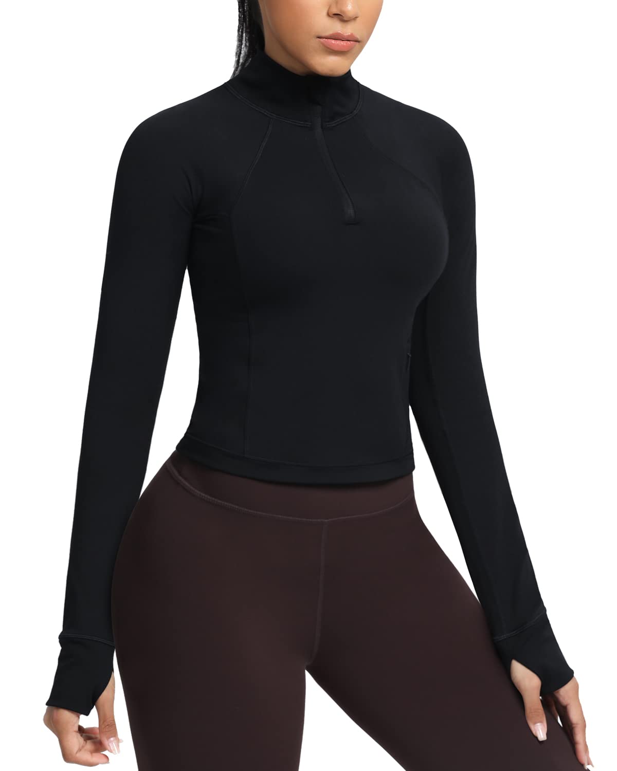 GYM RAINBOW Womens Cropped Workout Jakcets Half Zip Pullover Sweatshirt Long Sleeve Workout Shirts Athletic Tops(#3 Black,Medium)