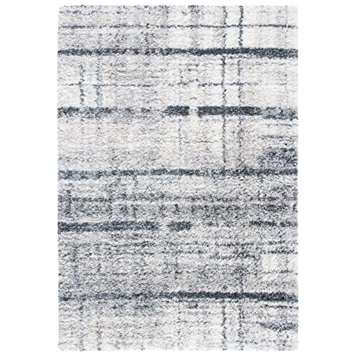 SAFAVIEH Fontana Shag Collection Area Rug - 10' x 14', Ivory & Grey, Modern Design, Non-Shedding & Easy Care, 2-inch Thick Ideal for High Traffic Areas in Living Room, Bedroom (FNT855A)