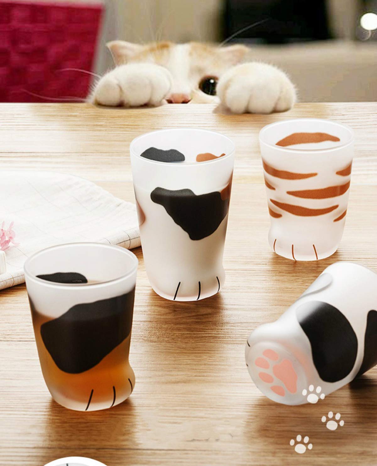 Hyzone Cat Claw Glass, Beer or Drink Cup, Milk, Juice, Frosting Process (Stripe)