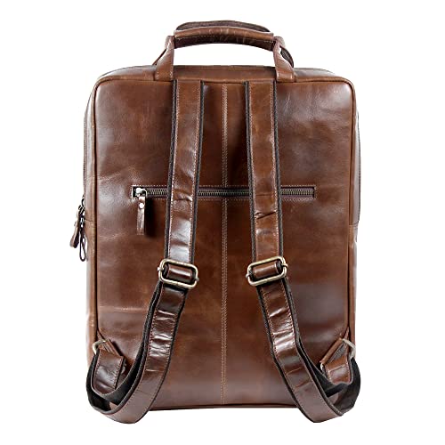 HULSH Leather Backpack For men and women 18 Inch - Full Grain Vintage Leather Laptop Backpack - Camping travel Rucksack Knapsack - Casual Bookbag Daypack with rustic look
