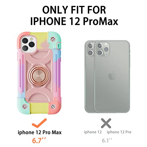 MARKILL Compatible with iPhone 12 Pro Max Case 6.7 Inch with Ring Stand, Military Grade Drop Protection Full Body Rugged Heavy Duty Cover for iPhone 12 Pro Max. (Rainbow Pink)
