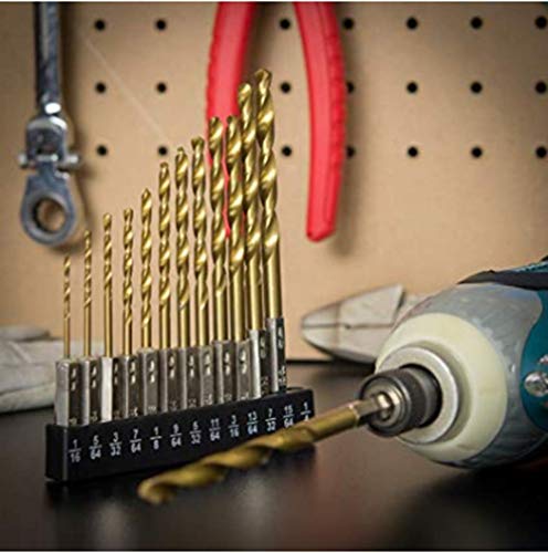 NORTOOLS Hex Shank Drill Bit Set 13 PCS High Speed Steel Titanium Coated Twist Drill Bits 1/4 Inch Quick Change Hex Driver Set for Wood Plastic Aluminum Alloy (1/16" - 1/4")