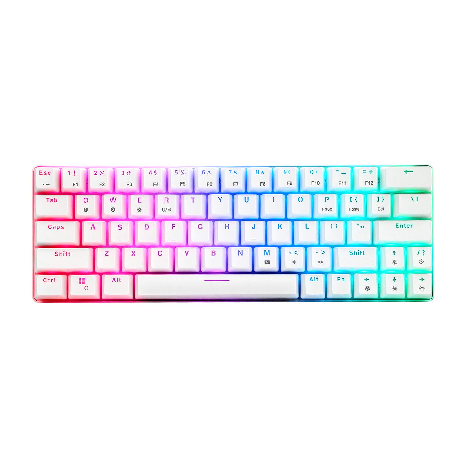 HUO JI CQ63 60% RGB Wireless Mechanical Gaming Keyboard, Authentic Cherry MX Red Switches, Bluetooth 5.0, Wired Keyboard 63 Keys for PC Tablet Laptop Cell Phone, White