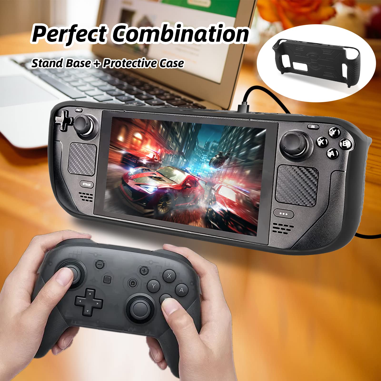 JINYI Protective Case for Steam Deck, TPU Cover Protector with Stand Base, Accessories Case with Shock-Absorption, Non-Slip & Anti-Scratch Design