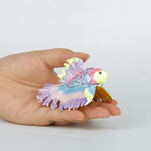SEVENBEES Tropical Fish Figurines Collectibles Jewelry Boxes Hinged Trinket Box for Women