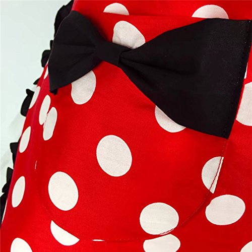 Hyzrz Lovely Retro Adjustable Red Polka Dot Aprons for Women Girls Cute Funny Apron Bowknot 2 Pockets