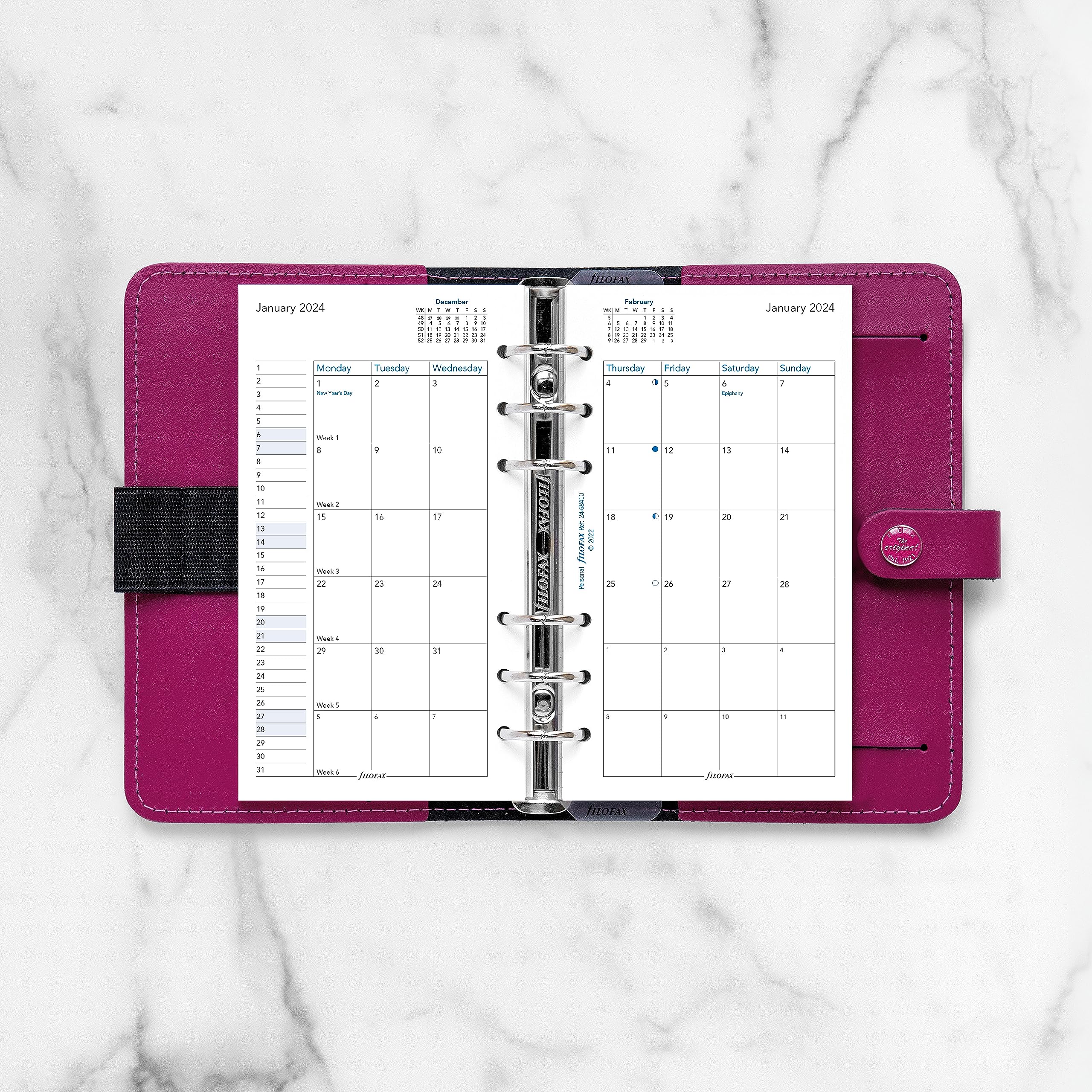 Filofax Calendar Diary Refill, Personal/Compact Size, Month-to-View, White Paper, English, 2024 (C68410-24)