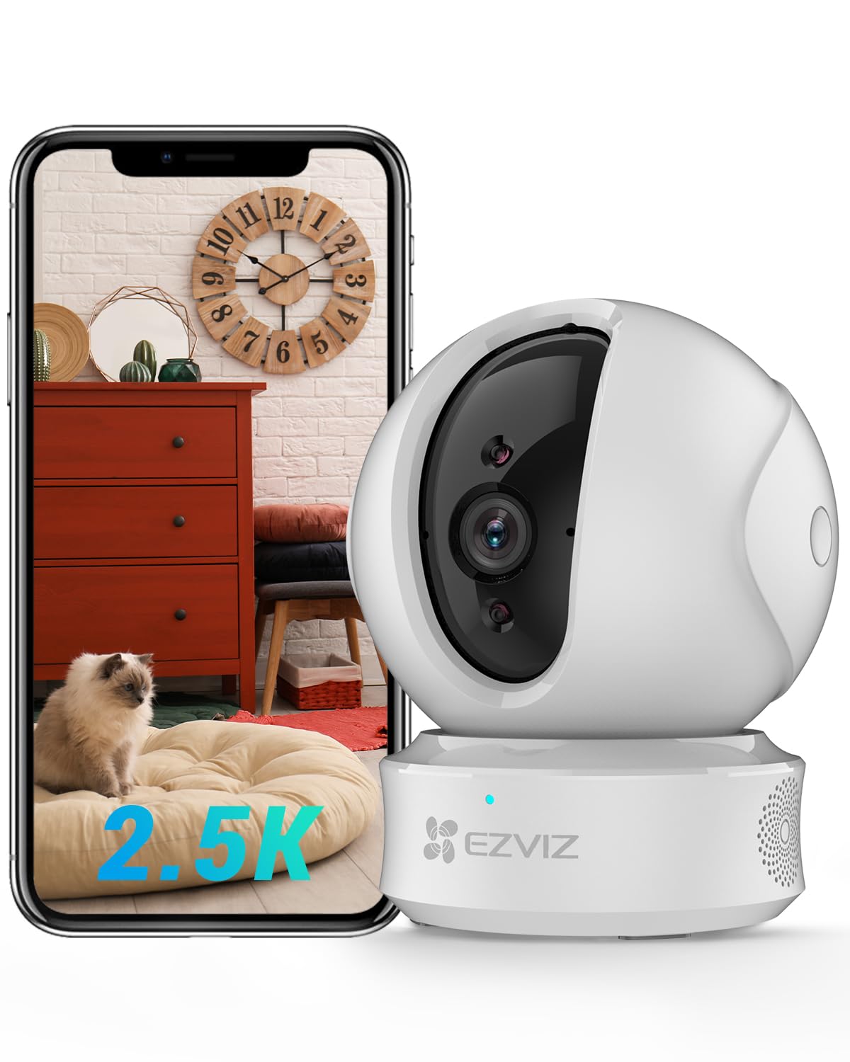 EZVIZ C6CN 1080p Indoor Pan/Tilt WiFi Security Camera, 360° Coverage, Auto Motion Tracking, Two-Way Audio, Clear 30ft Night Vision, Supports MicroSD Card up to 256GB (Sold Seperately), 2.4GHz WiFi