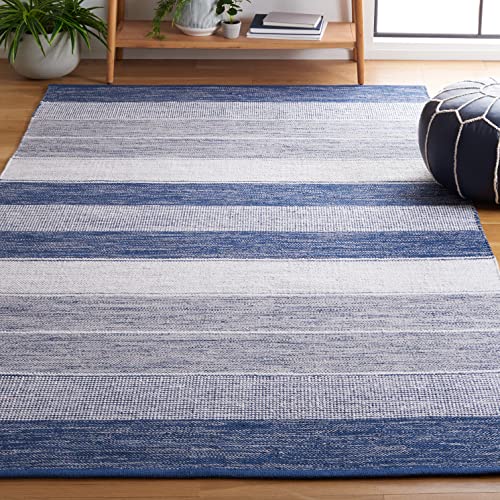 Safavieh Striped Kilim Collection Accent Rug - 4' x 6', Grey & Blue, Flat Weave Cotton Design, Easy Care, Ideal for High Traffic Areas in Entryway, Living Room, Bedroom (STK804M)