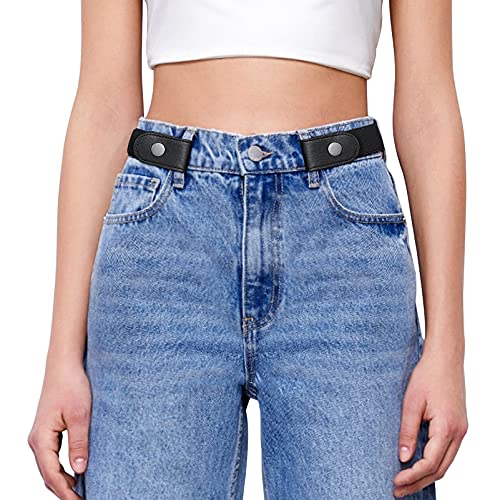 SANSTHS Buckle-Free Elastic Women Belt for Jeans Without Buckle, Comfortable Invisible Belt No Bulge No Hassle (Black)