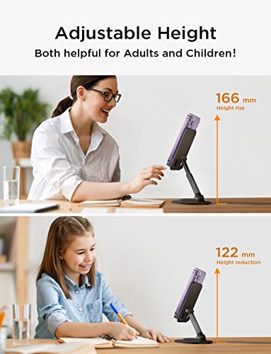 LISEN Rotatable Cell Phone Stand Height Adjustable iPhone Holder for Desk Portable Cellphone Stand Compatible with All Mobile Phone iPhone 15 14 Pro Max Desk Accessories (20X Stable Space Black)