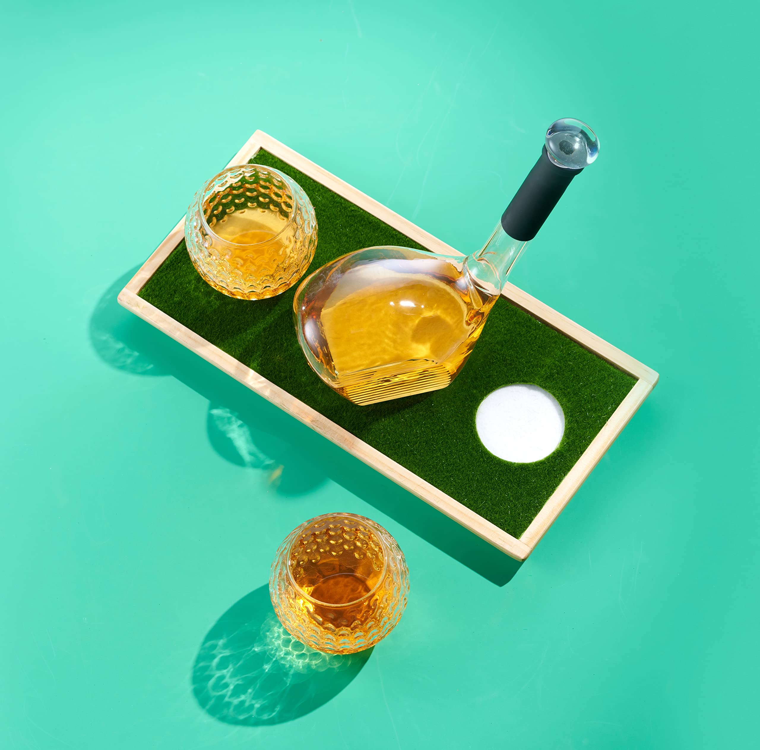 Godinger Whiskey Decanter, Golf Club Liquor Decanter and Golf Ball Whiskey Glasses, Whiskey Gift Set, Gifts for Men