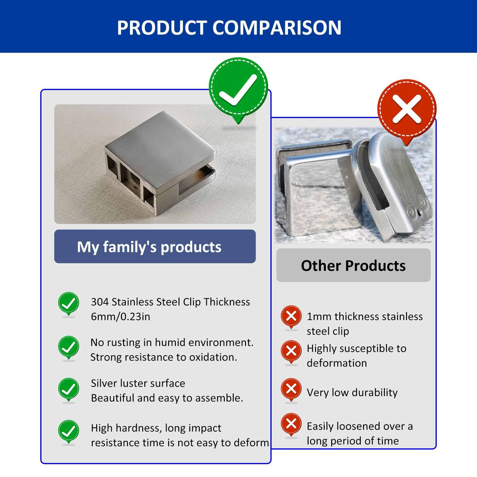 Glass Clamp-4PCS Adjustable Glass Shelf Bracket, 1/3 "-1/2 " 304 Stainless Steel Glass Clamps, Glass Clamp Bracket Is Suitable for Railing, Stairs, Glass Wall, All Kinds of Glass (Silver-4pcs)