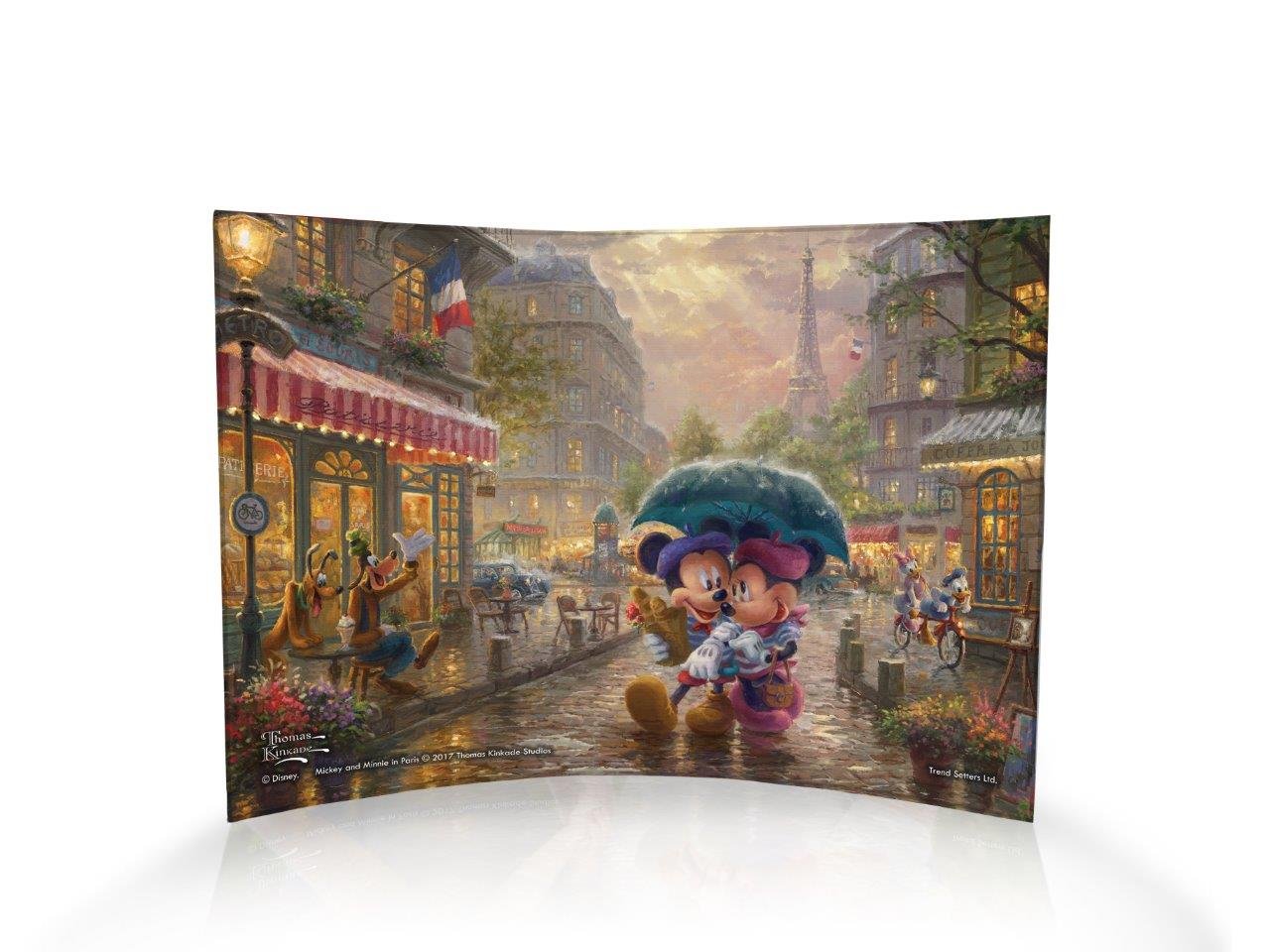Disney Mickey and Minnie Mouse ā Thomas Kinkade Paris France - 10 X 7 Curved Acrylic Photo Print ā Free Standing Light Catching Photo DĆ©cor