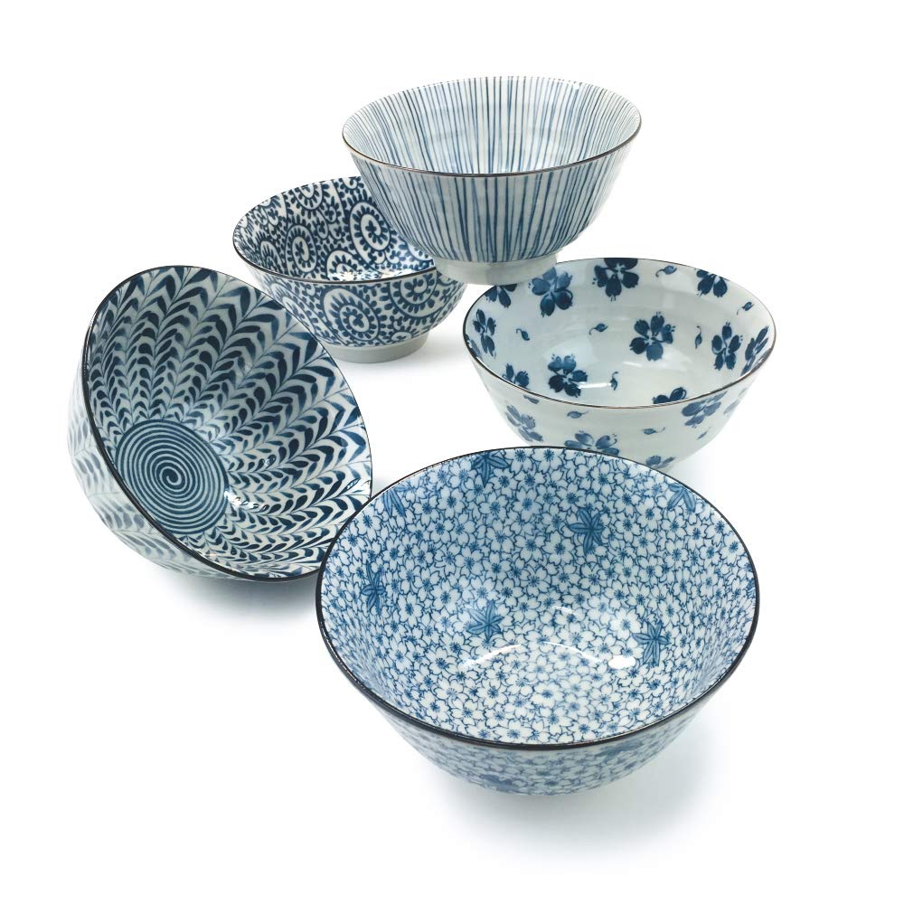 Japanese Mino Ware Chawan 5.0 inches Rice Bowls 5 patterns with Gift Box set, ceramic mino yaki