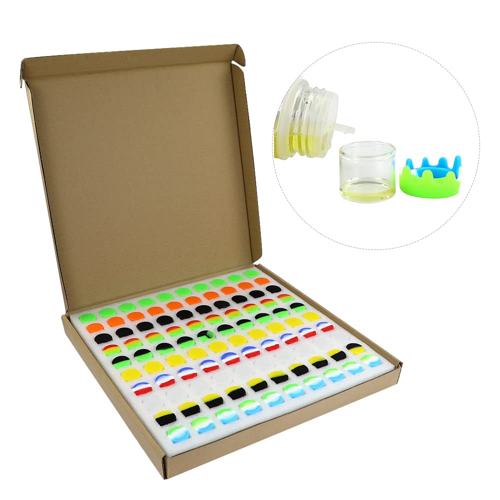 glass concentrate containers 6ml with silicone lids Non Stick glass wax container for Oil, Lip Balm,Cosmetic, Lotion, Cream, Eye shadow, (Color mixing) (100pcs)