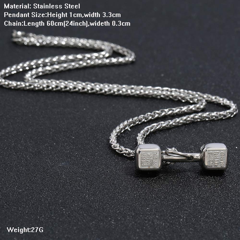 FIZIZDH Stainless Steel Weightlifting Barbell Pendant Necklace, Unisex, 24 inch Keel Link Chain