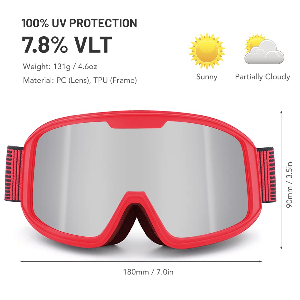 IMEISH Ski Goggles for Men Women Anti Fog UV Protection Snow Goggles (Silver)