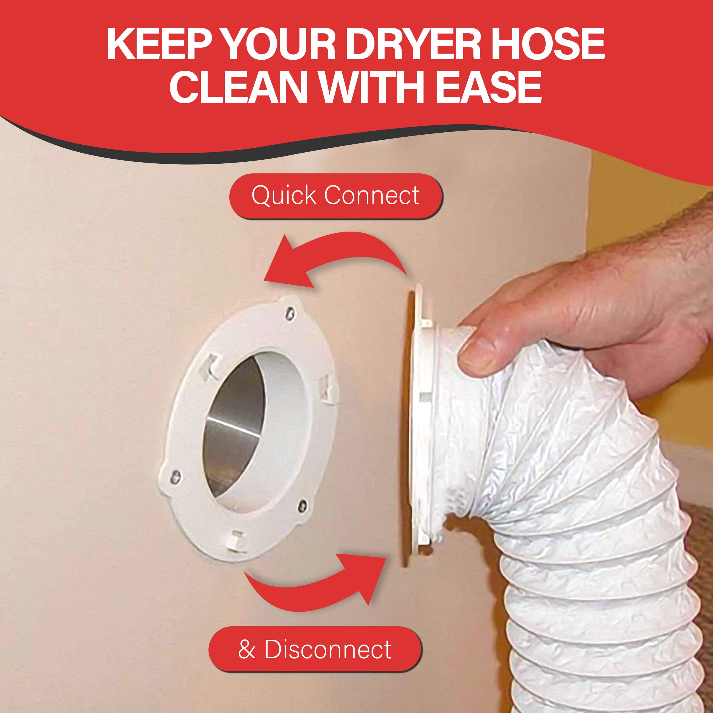 Dryer Dock The Original Dryer Vent Quick Release - Two-Piece Dryer Hose Quick-Connect, Twist & Lock Tight, Fits 4 Inch Tubes,White