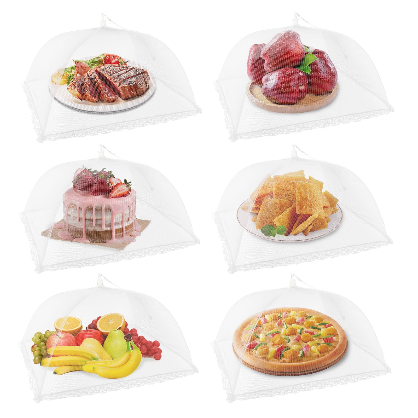 NEPAK 6 Large and Tall Food Covers, 17"x17" Food Tents Food Covers for Outdoors,Pop-up Mesh Food Covers Nets for Outside,Screen Tents,Parties Picnics, BBQ,Reusable and Collapsible