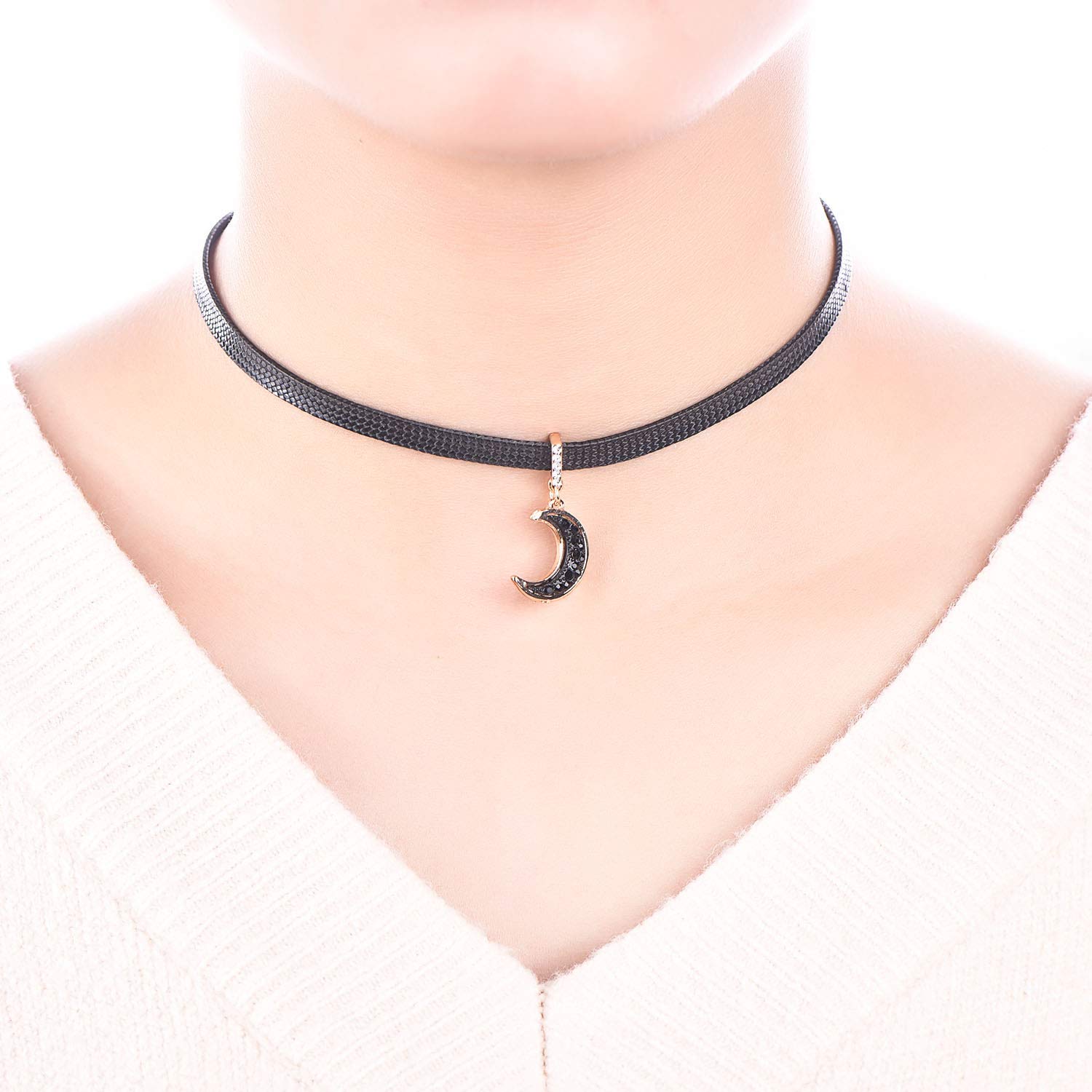 FJ leather Moon Choker Necklace for Women
