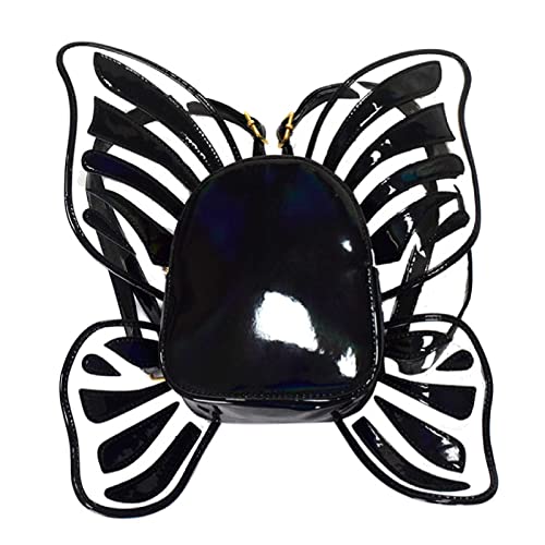 SHIAO Women's Laser Holographic Backpack Butterfly Angel Wings Casual Daypack Shoulder bag for Girls (Black)