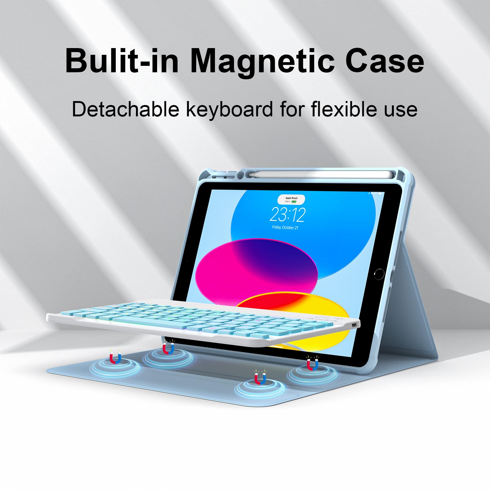 LINHUANXILE iPad 10th Generation Case with Keyboard ，Keyboard Case for iPad 10th Generation(10.9-inch 2022) Backlit Detachable Bluetooth Keyboard with Pencil Holder for 2022 iPad 10th Gen